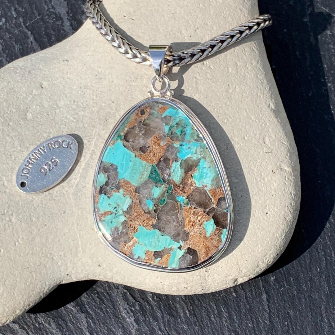 Old Cornish Turquoise Pendant With Unusual Pegmatite and Smokey Quartz ...
