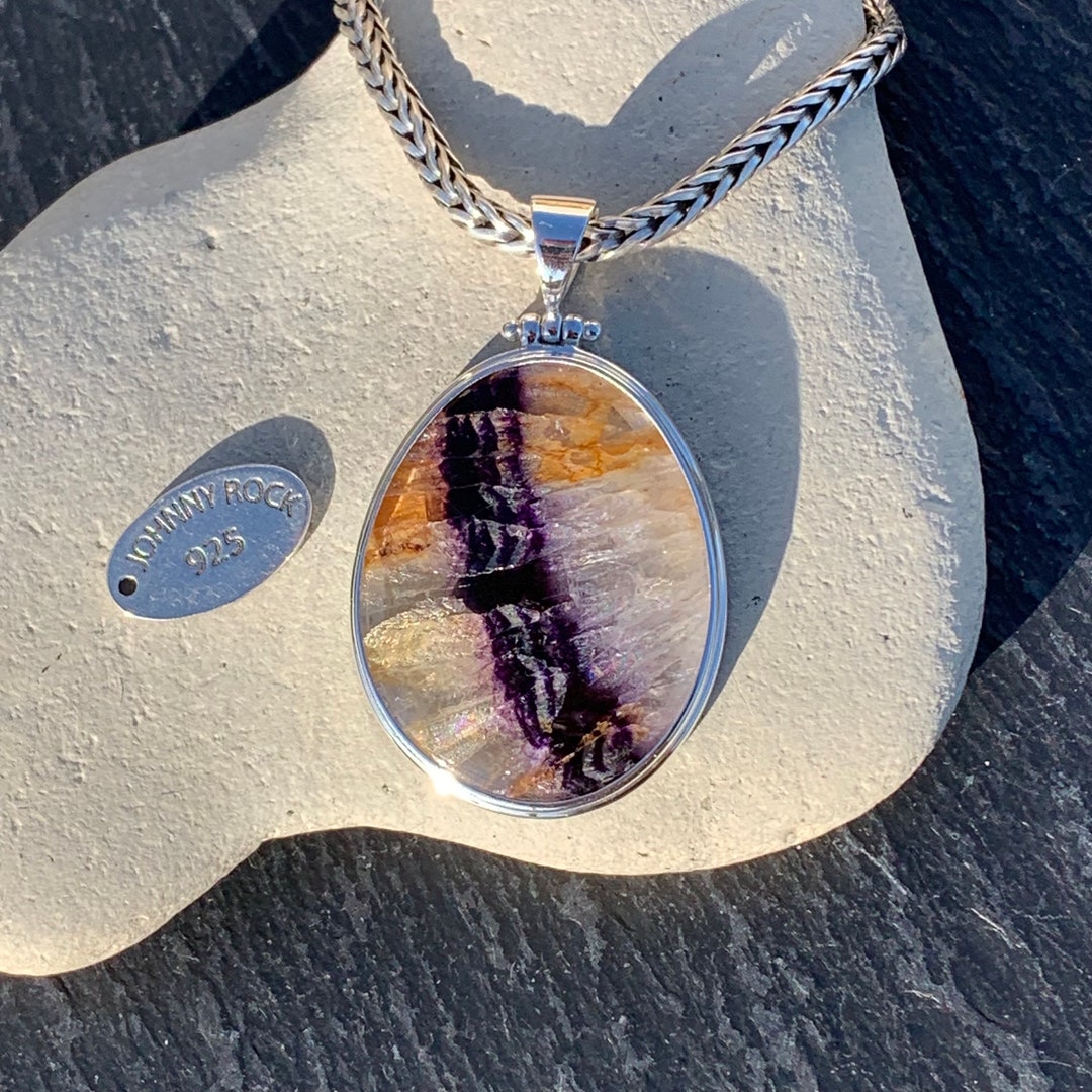 Large Blue John Pendant, Handmade in 925 Sterling Silver, Classic UK ...