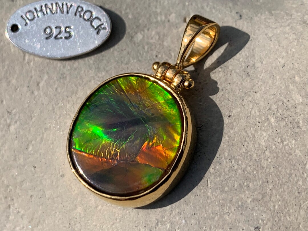 Stunning AA Grade Ammolite Pendant, Handmade in 18ct Gold on 925 Silver ...