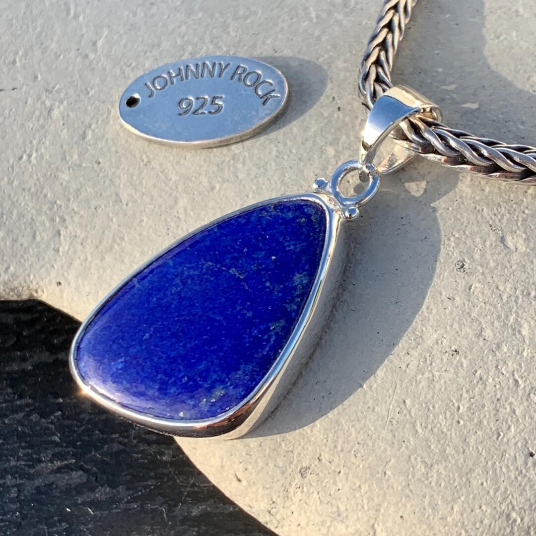 Deep Blue Lapis Lazuli Freeform Pendant, Handmade in 925 Sterling ...