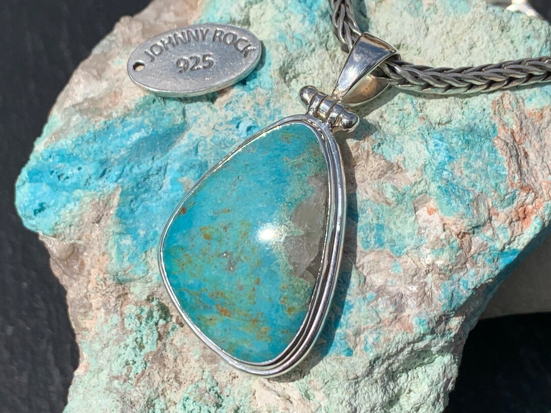 Old Cornish Turquoise Pendant With Smoky Quartz, Handmade 925 Sterling ...