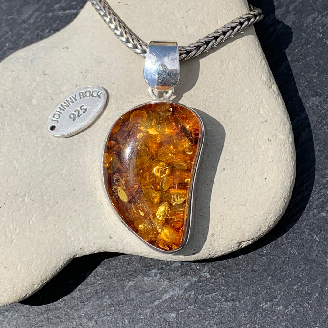 Amber Pendant, Baltic Amber Freeform Pendant, Handmade in 925 Sterling Silver, Amber Jewellery ...