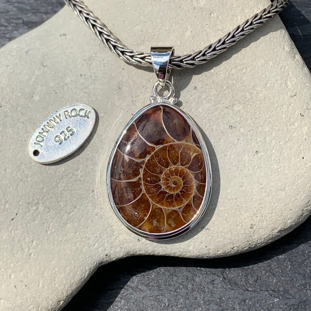 Ammonite Pendant, Madagascan Ammonite Teardrop Pendant Handmade in 925 ...