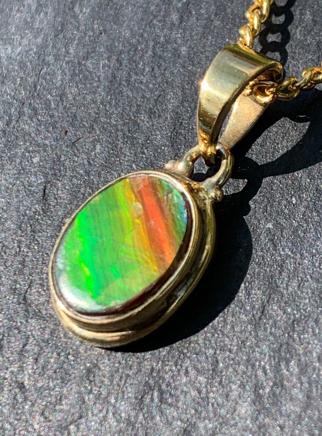 Stunning AA Grade Ammolite Pendant, Handmade in 18ct Gold on 925 Silver ...