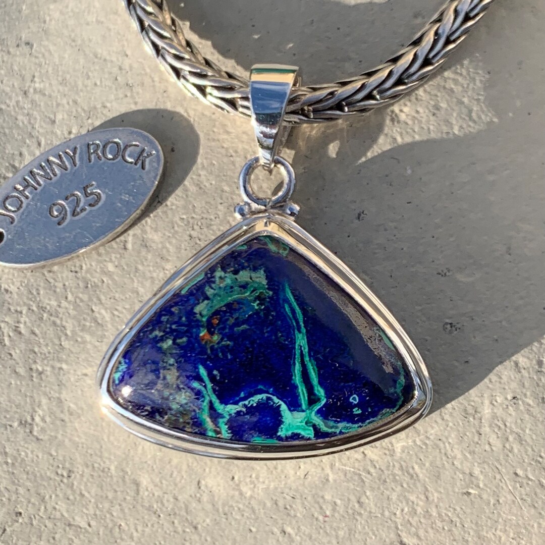 Azurite With Malachite Pendant, Malachite in Azurite Pendant, Triangle ...
