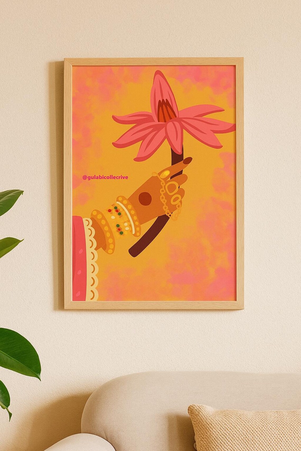 Desi Flower Illustration Print | Urdu Writing Wall Art (digital ...