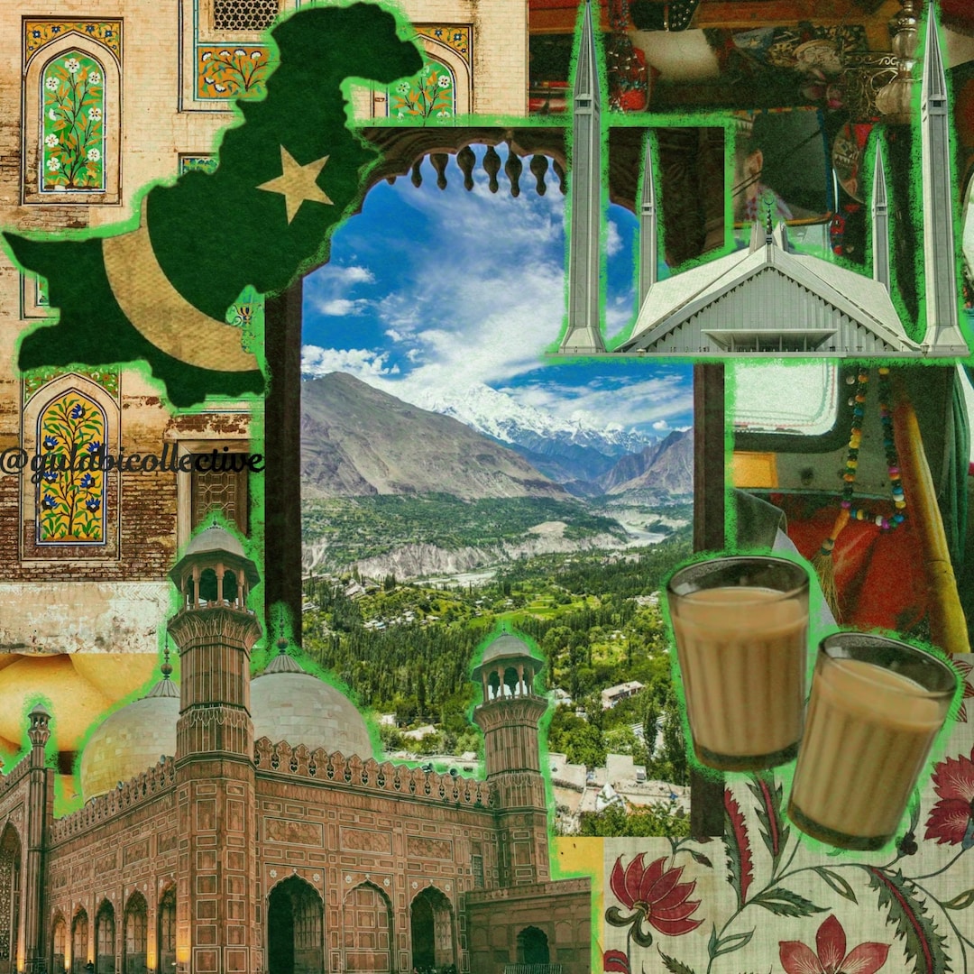 Green Pakistan Collage Illustration | Urdu Writing | Digital Print ...