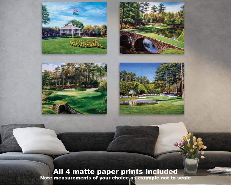 Augusta National Golf Club, 4 Four Matte Paper or Canvas Frames Oil ...