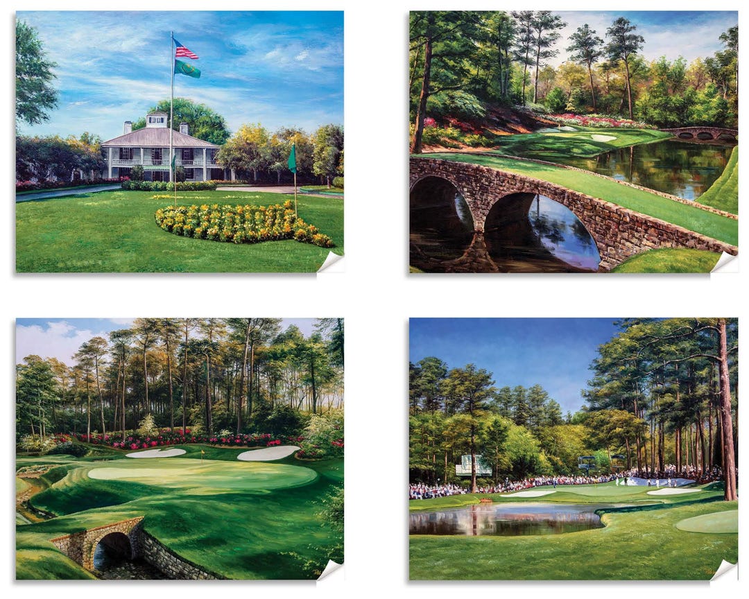 Augusta National Golf Club, 4 Four Matte Paper or Canvas Frames Oil ...