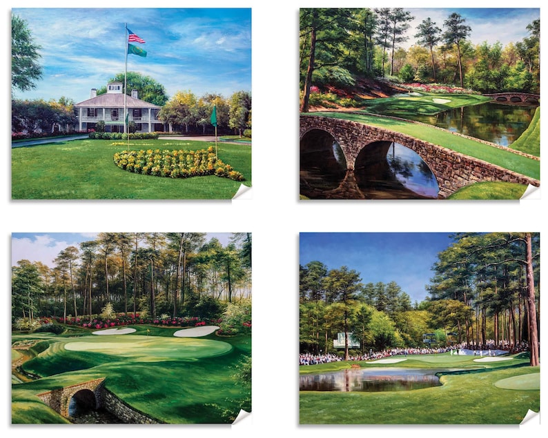 Augusta National Golf Club, 4 Four Matte Paper or Canvas Frames Oil ...