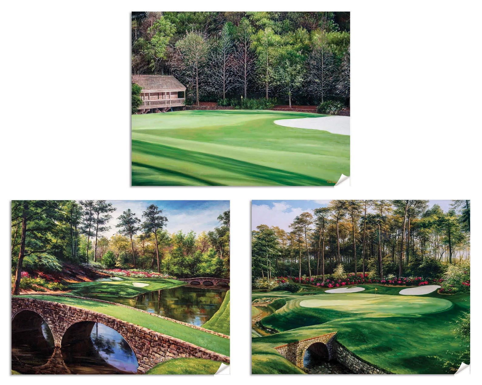 Amen Corner Augusta National Golf Club, 3 Three Canvas Frames Oil ...