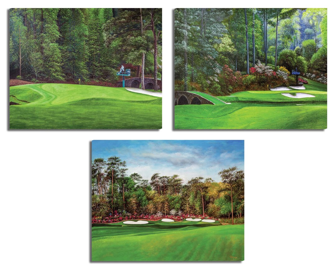 Augusta National 3 Three Canvas Frames Oil Painting Prints Golf Club ...