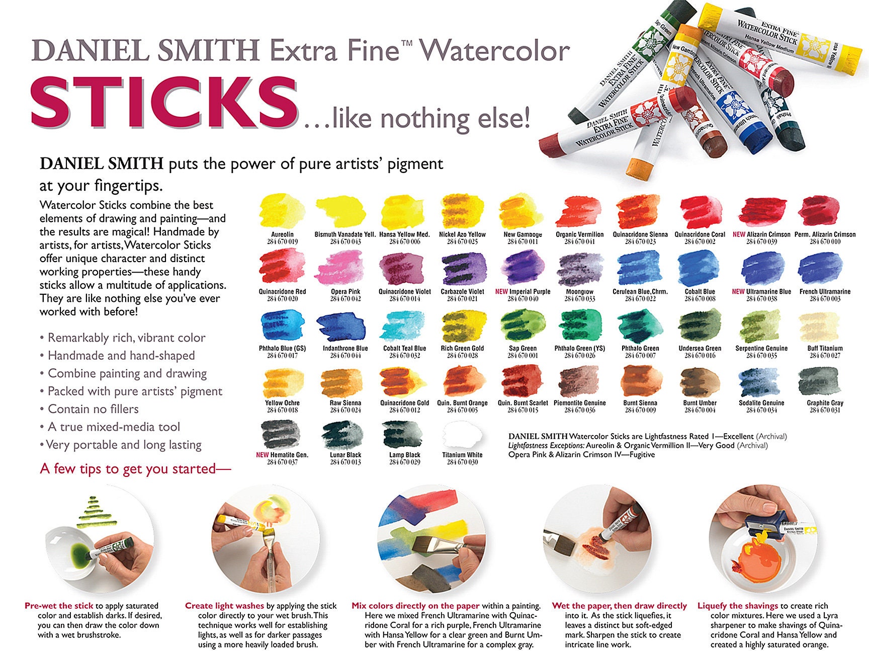 Daniel Smith Extra Fine Watercolor Sticks 36 Color Set/watercolor Block ...