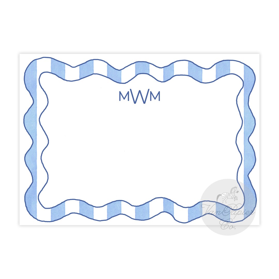 Scalloped Blue Stripe Stationery Cards | Scallop Stationery | Custom ...