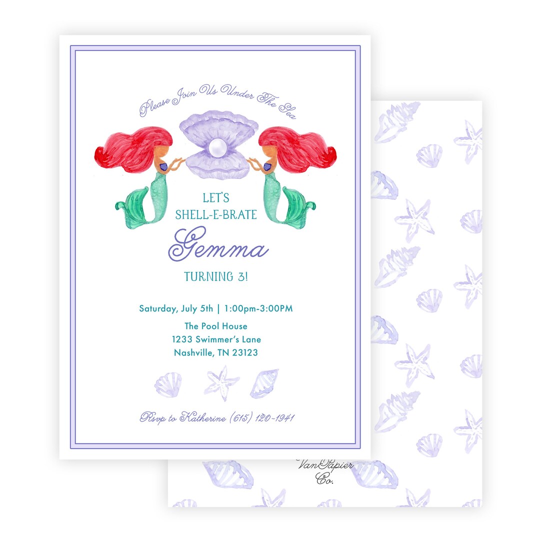 Watercolor Mermaid Birthday Invitation Girls Birthday Shell-e-brate ...