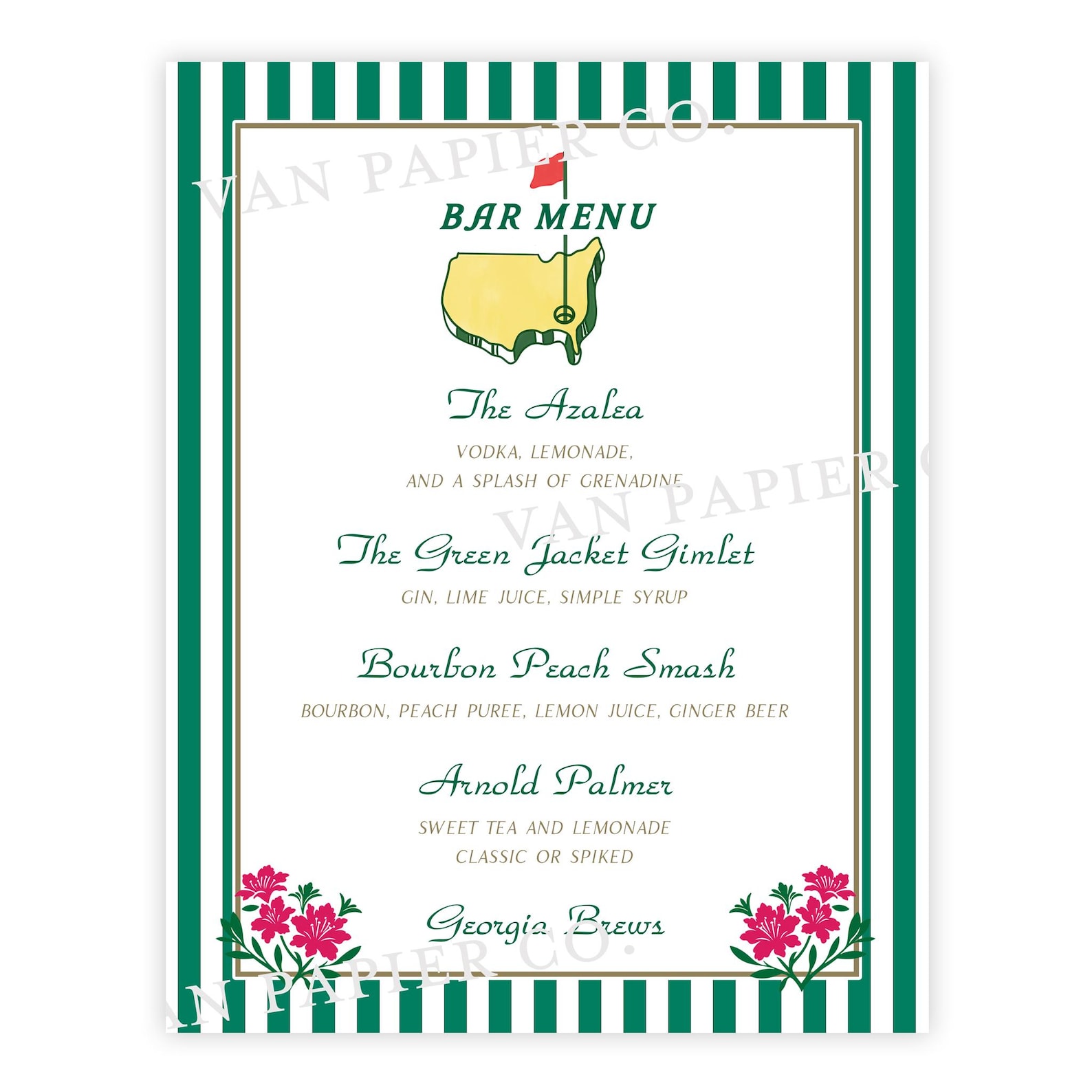 Masters Party Bar Menu Sign | Masters Bar Menu | Masters Cocktails Menu ...