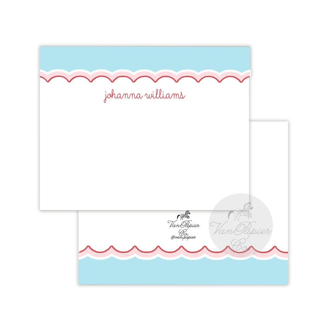 Girls Scalloped Stationery Teal and Pink |stationery Set | Scallop ...