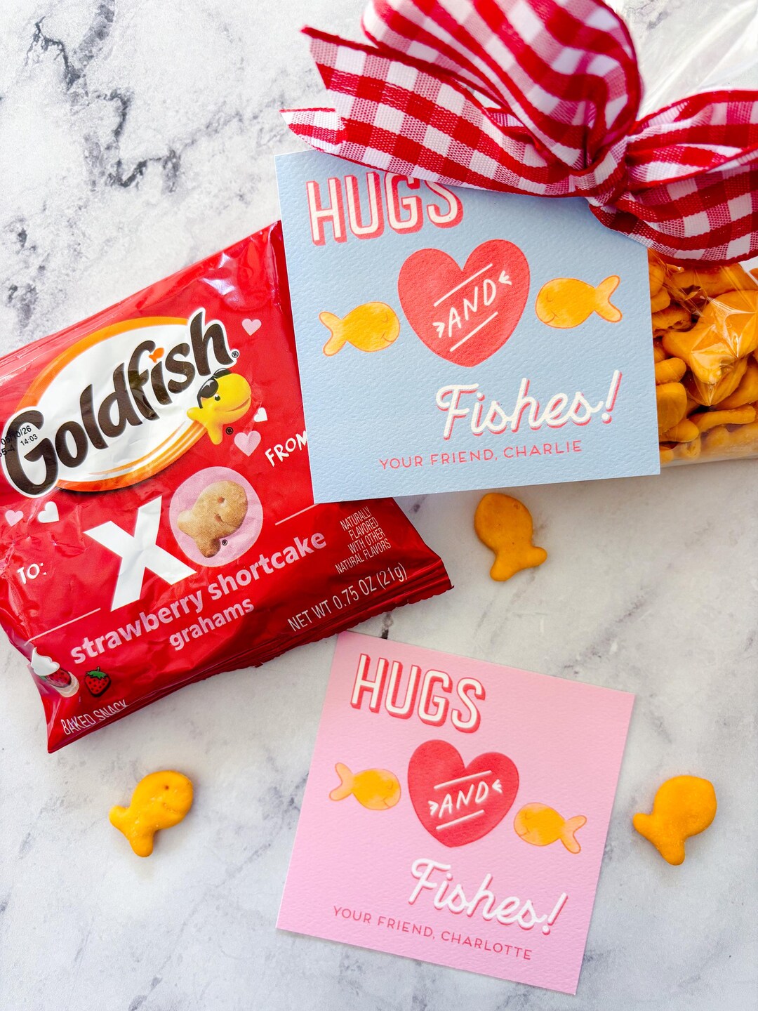 Hugs & Fishes Valentine, Valentine Class Tags, Watercolor, Printed ...