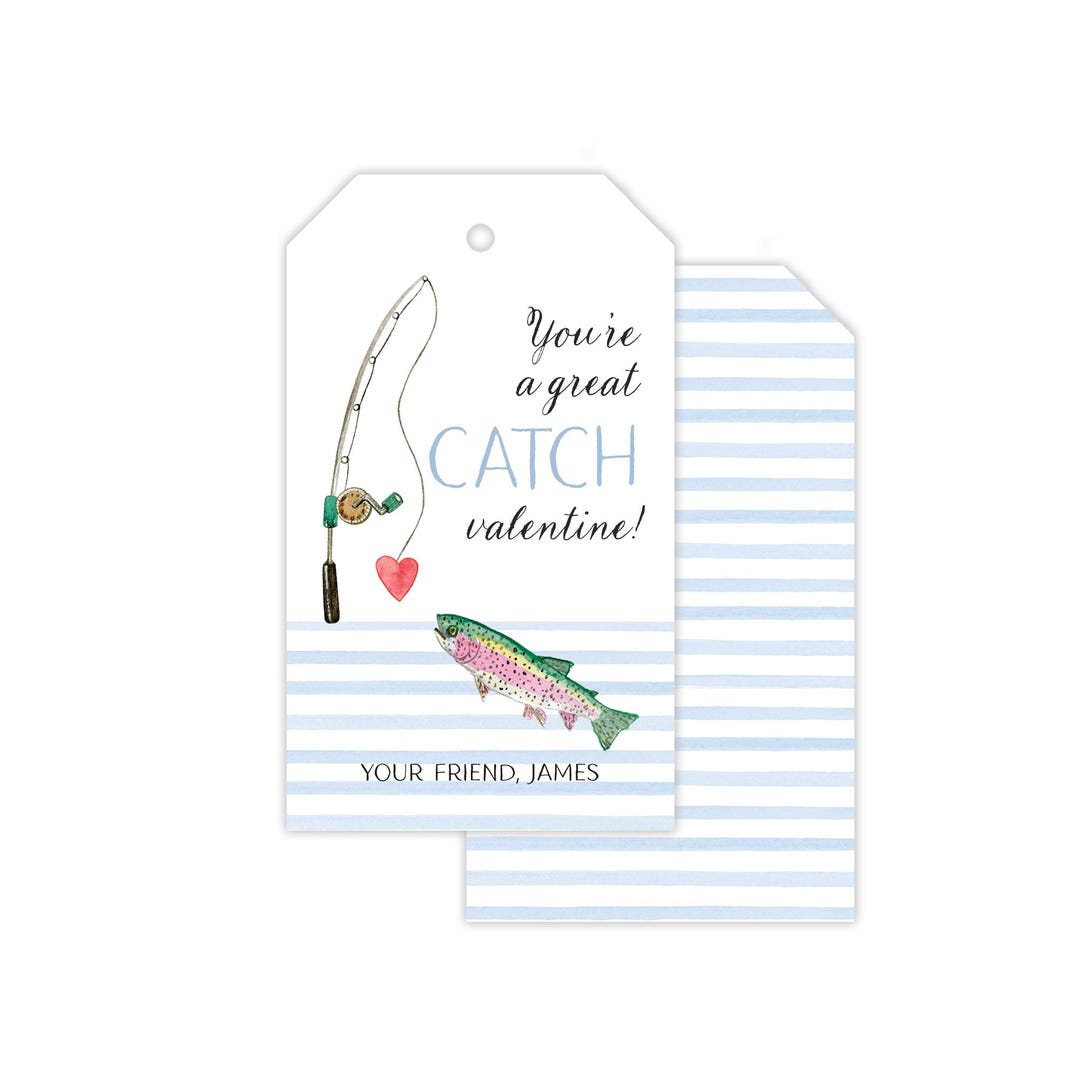 Great Catch Valentine, Valentine Class Tags, Fish Valentine, Boys ...