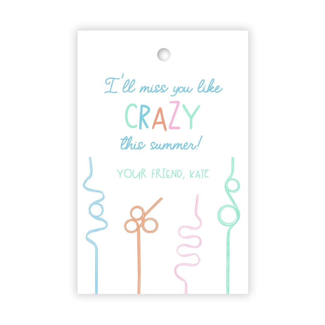 PRINTABLE Watercolor Straw Summer Tag, Crazy Straw Favor Tag, End of ...