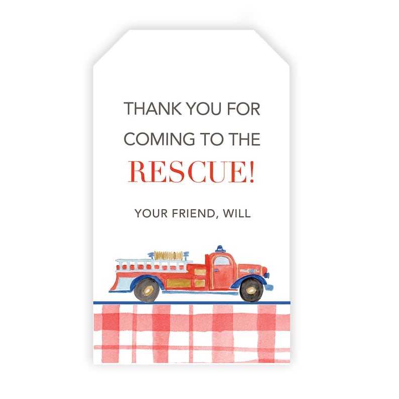 Firetruck Party Favor Tag | Digital File or Printed Tags | Firetruck ...