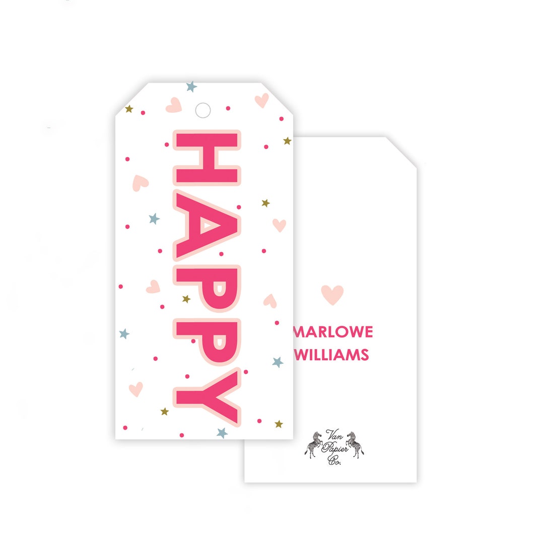 Girls HAPPY Birthday Gift Tags | Hearts and Star Dot Tag | Custom Gift ...