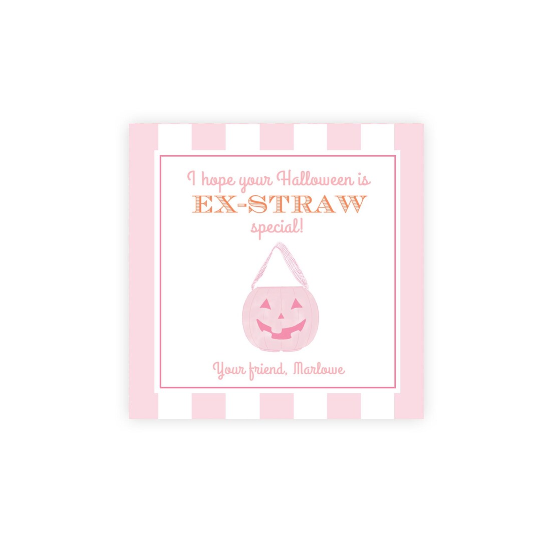 Straw Halloween Tag | Pink Straw Pumpkin Halloween Tag | Custom ...