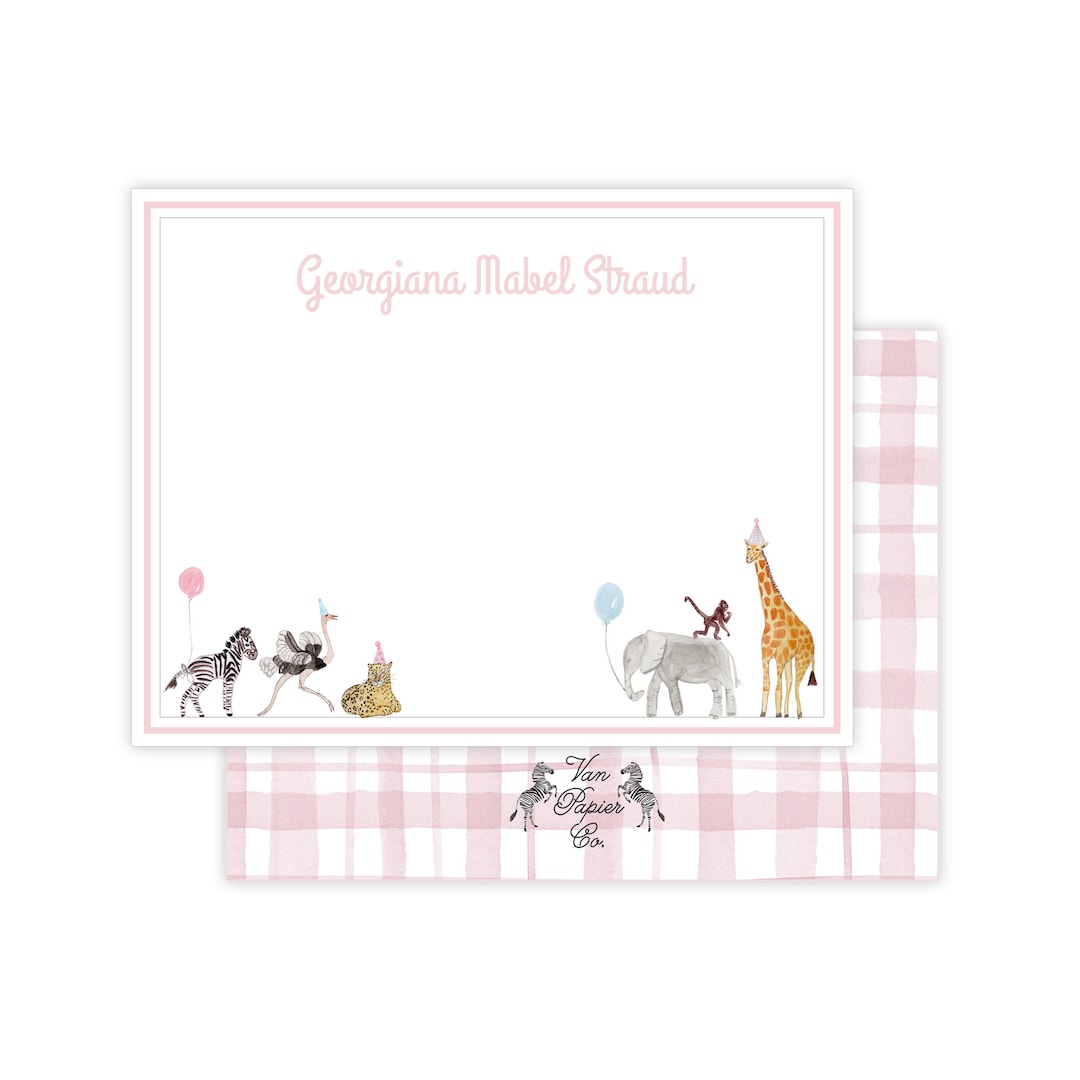 Watercolor Pink Party Animals Stationery Set | Watercolor Zoo Animals ...