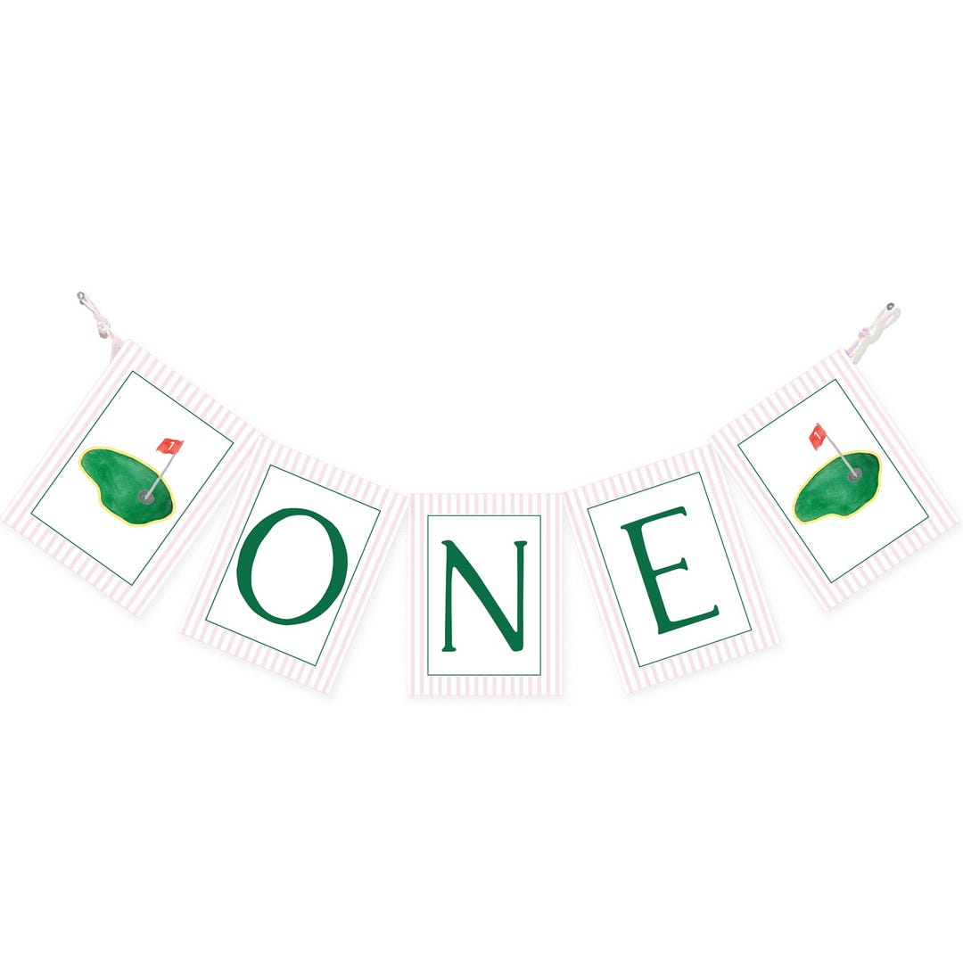 Pink Golf Themed 1st Birthday Banner | Watercolor First Birthday Banner ...