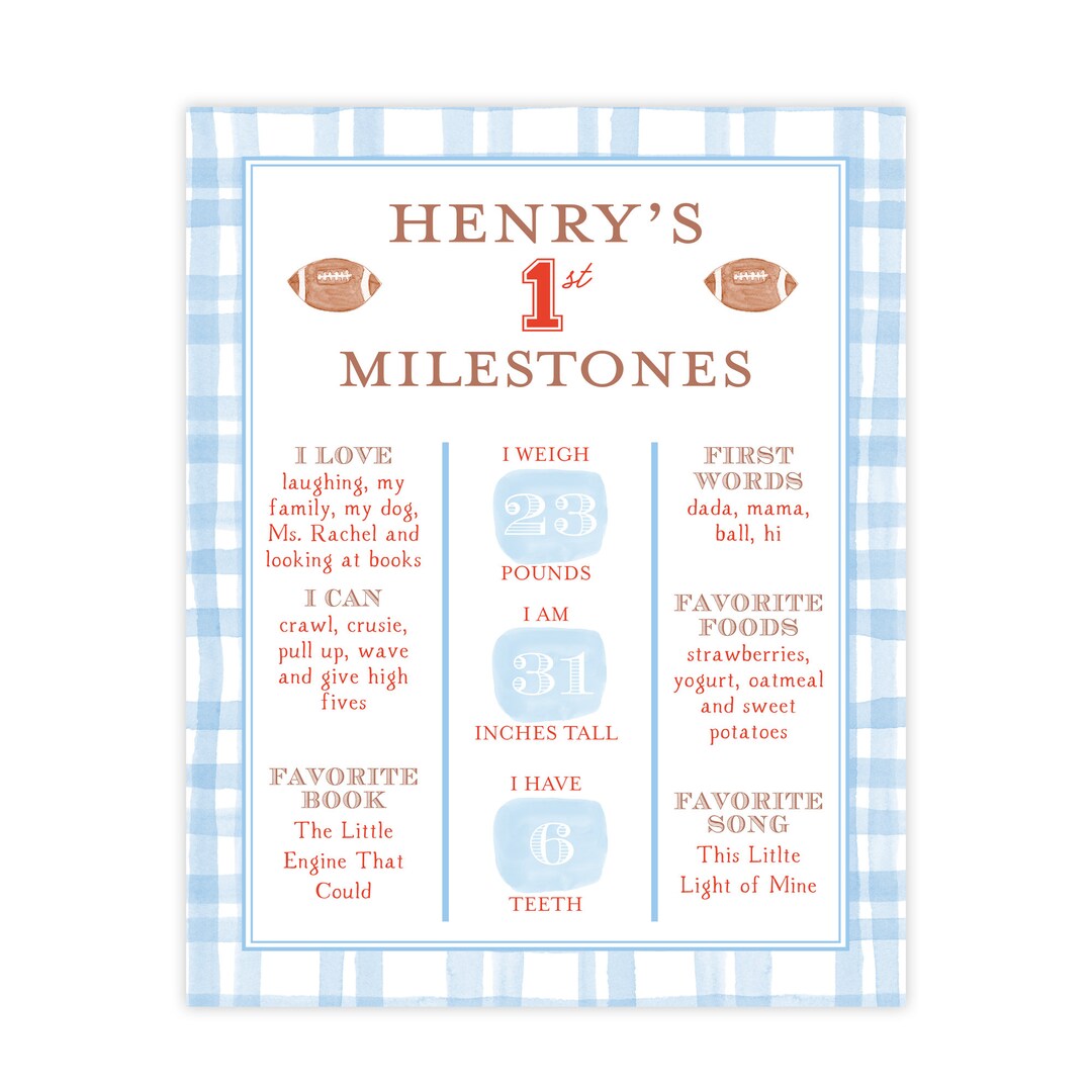 Watercolor Football Milestone Poster Football Birthday First Down Party ...