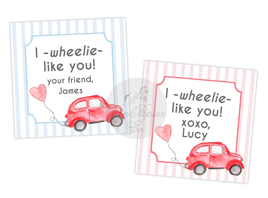 DIGITAL Watercolor Wheelie Like You Valentine, Valentine Class Tags ...