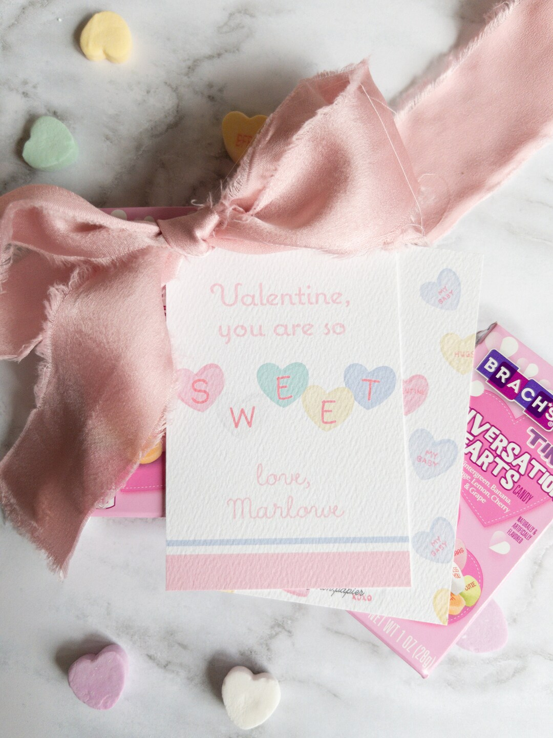 Watercolor Conversation Hearts Valentine, Printed, Conversation Hearts ...