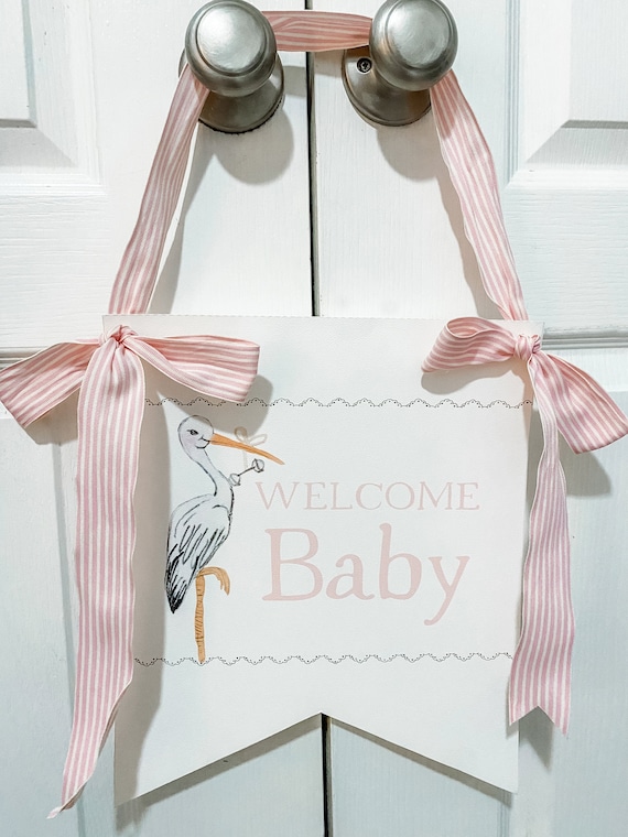 Watercolor Welcome Baby Sign Boy or Girl Welcome Baby Door | Etsy