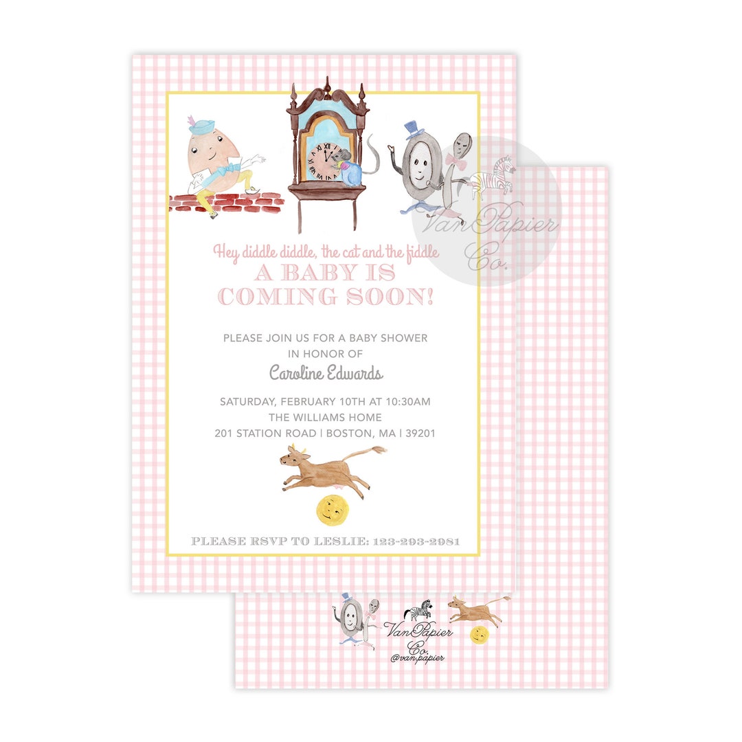 Pink Watercolor Nursery Rhyme Shower Invitations | Hey Diddle Diddle ...