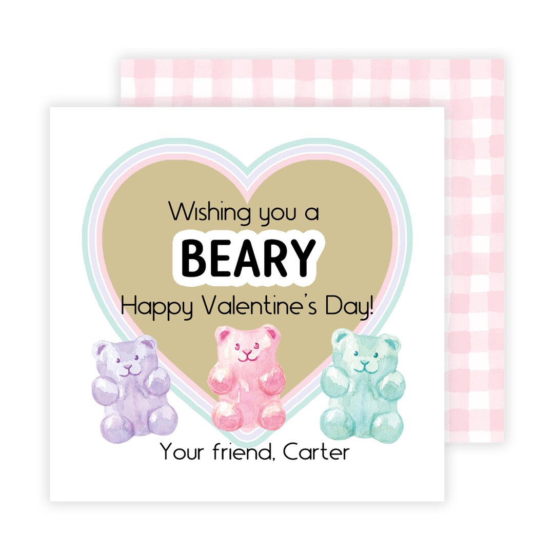 Beary Good Friend Valentine, Watercolor Gummy Bear Valentine, Valentine ...