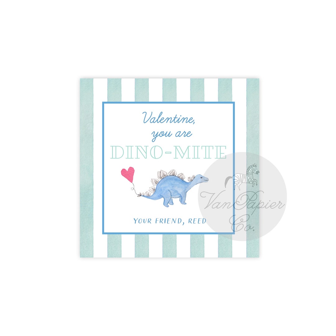 DIGITAL Watercolor Dino-mite Valentine, Valentine Class Tags ...