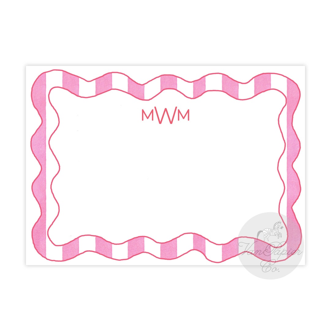 Scalloped Pink Stripe Stationery Cards | Scallop Stationery | Custom ...