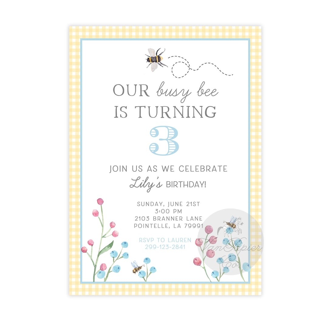 Busy Bee Birthday Invitation | Bee Birthday | Birthday Invitations ...