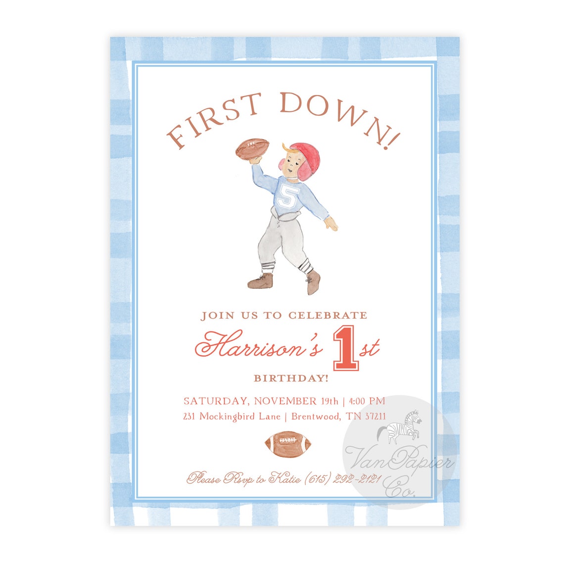 Watercolor Football Invitations Football Birthday First - Etsy