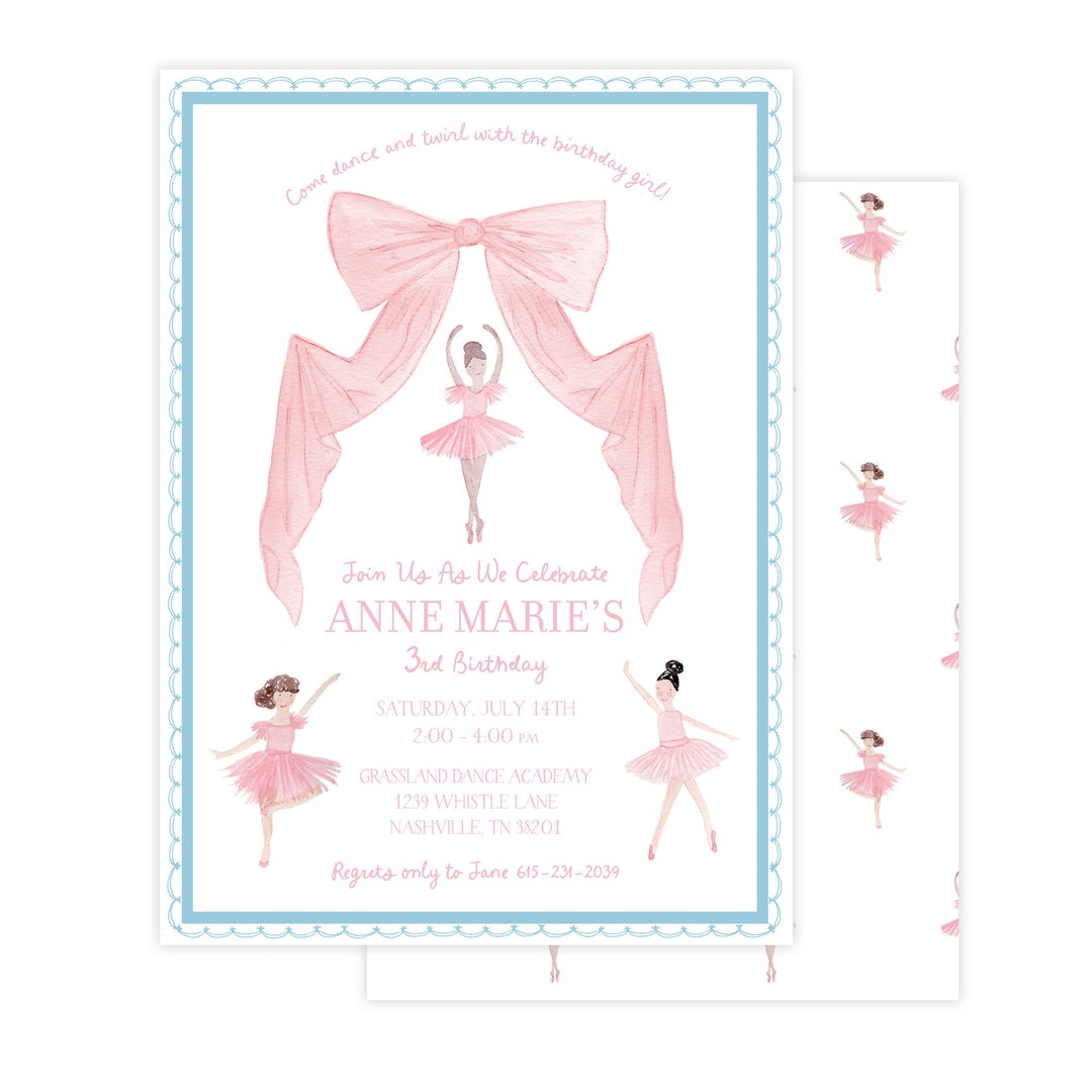 Watercolor Bow Ballet Birthday Invitation | Ballet Birthday Invitation ...