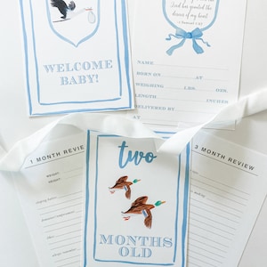 Boy Watercolor Milestone Cards - Blue Border | Month Milestone ...