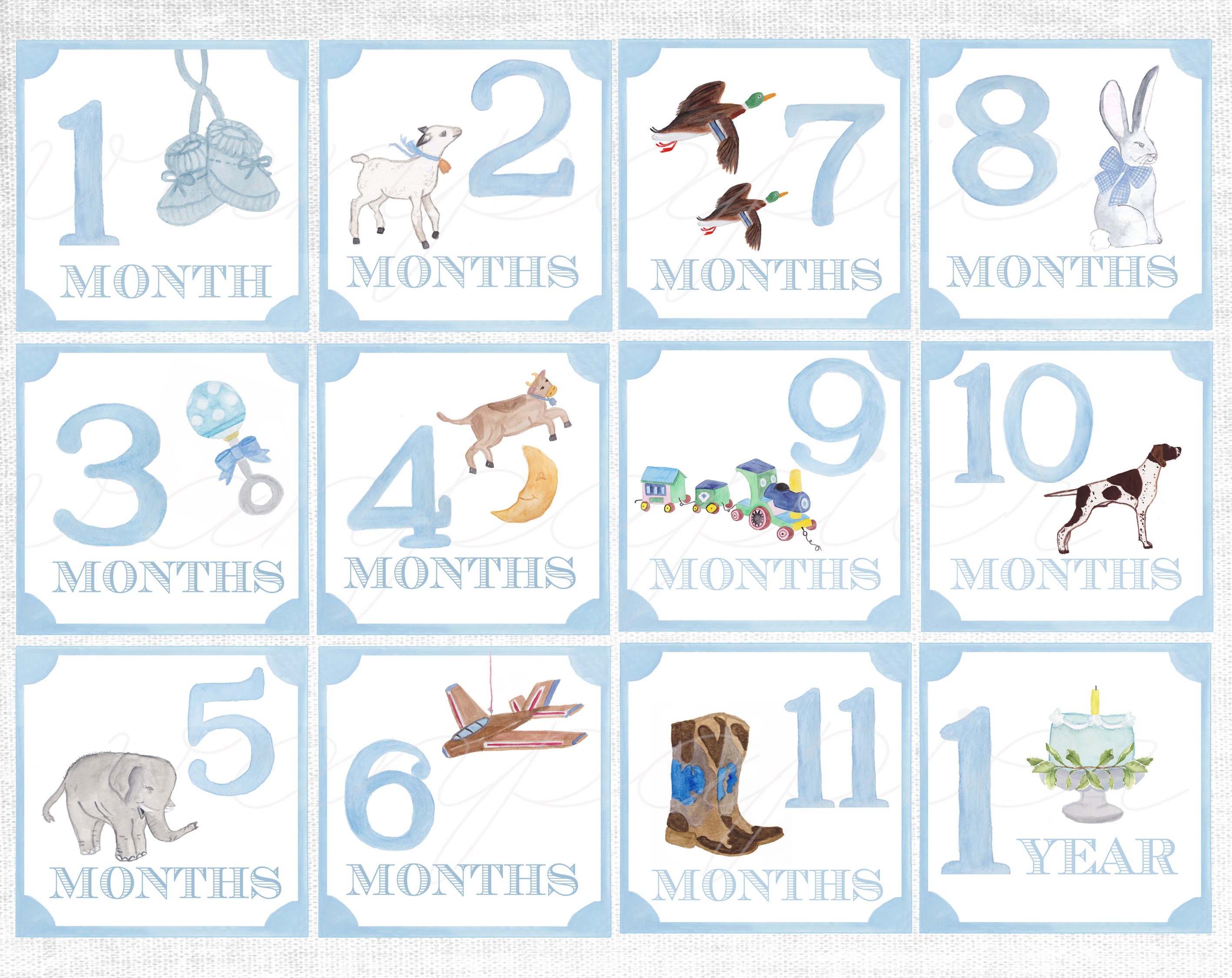 NEW Boy Watercolor Milestone Cards Baby Boy Preppy | Etsy