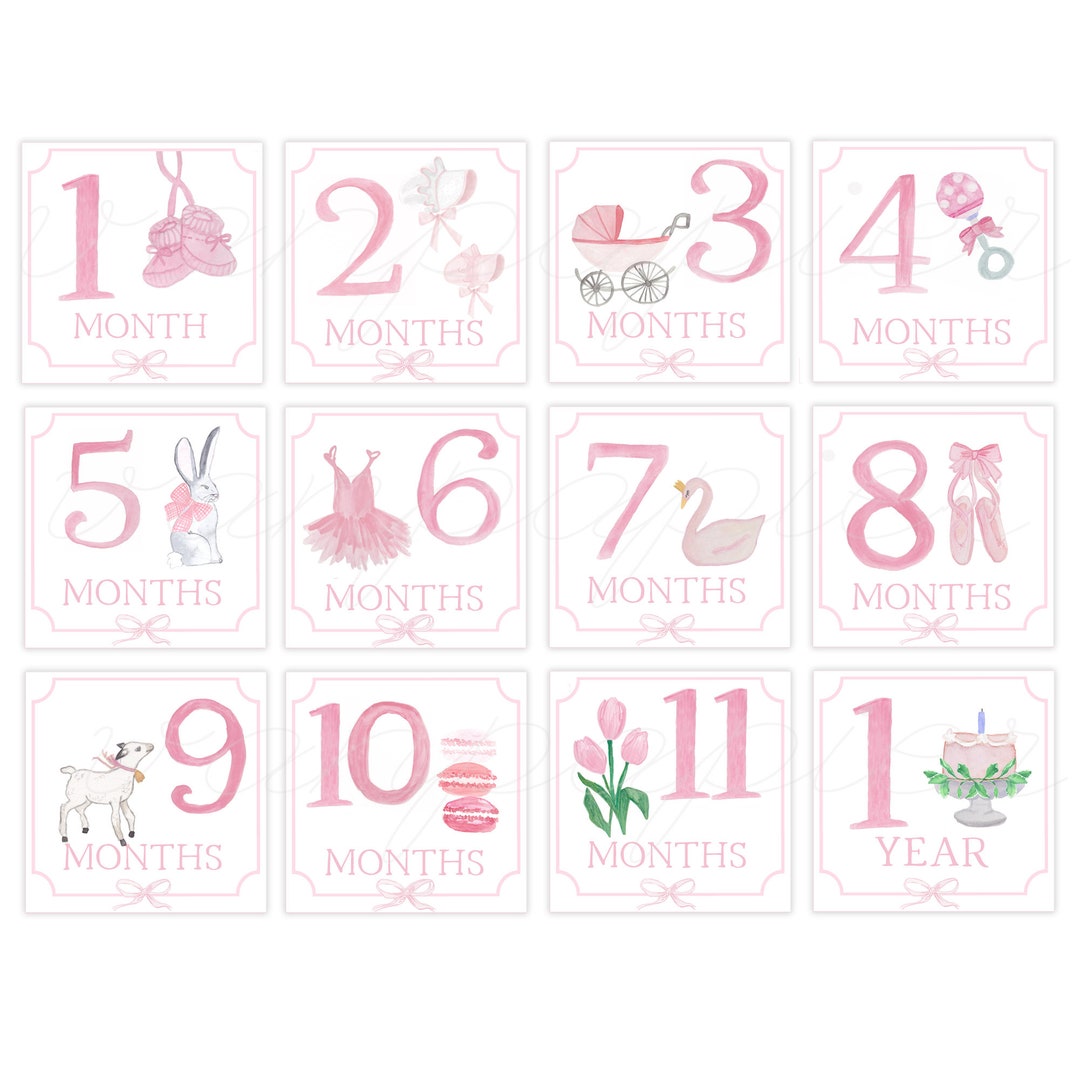 NEW Baby Girl Watercolor Milestone Cards | Month Cards | Milestone ...