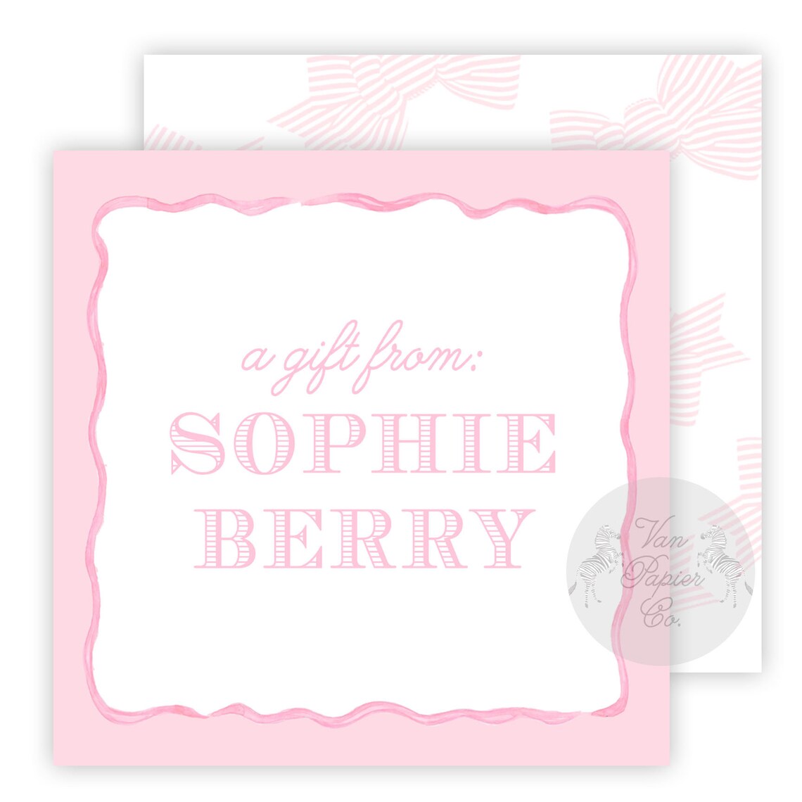 Pink Striped Bow Calling Cards | Custom Gift Tags | Gift Enclosure ...