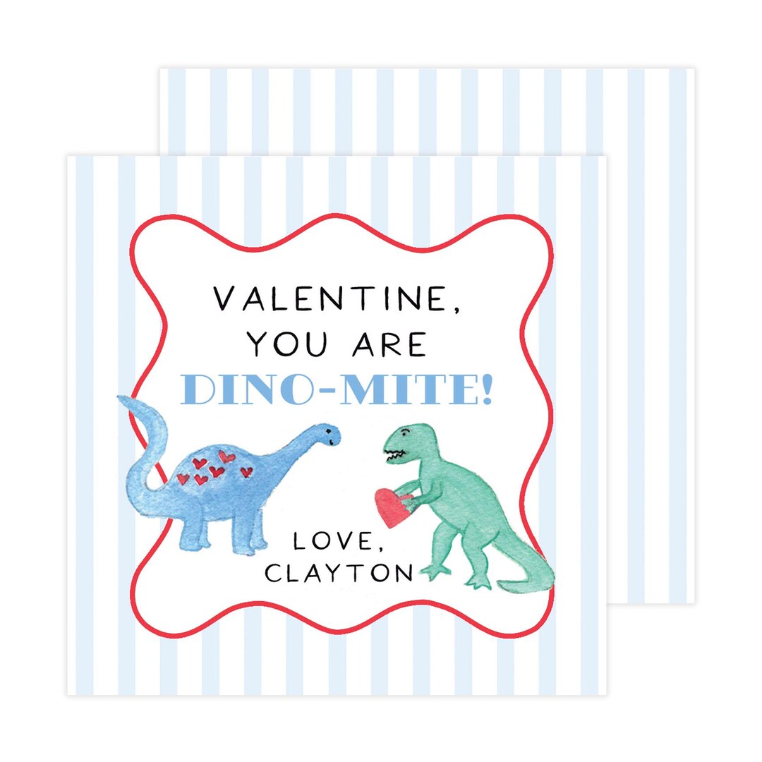 Watercolor Dino-mite Valentine, Valentine Class Tags, Watercolor ...