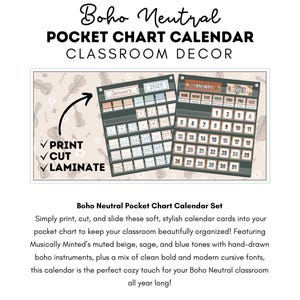 Boho Neutral: Pocket Chart Calendar DIGITAL DOWNLOAD - Etsy