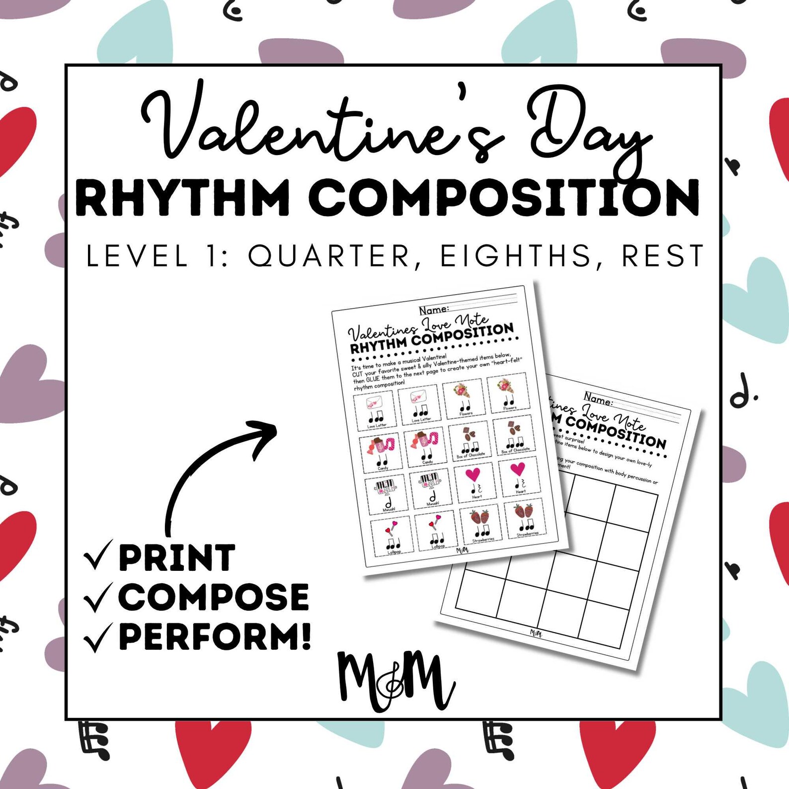 Valentines Day Cut & Glue | Rhythm Composition Activity | Level 1 ...