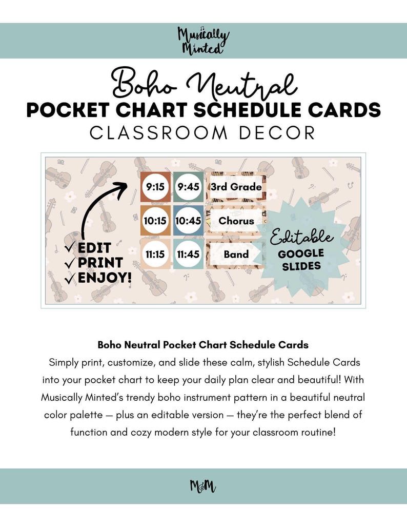 Boho Neutral: Pocket Chart Schedule Cards DIGITAL DOWNLOAD - Etsy