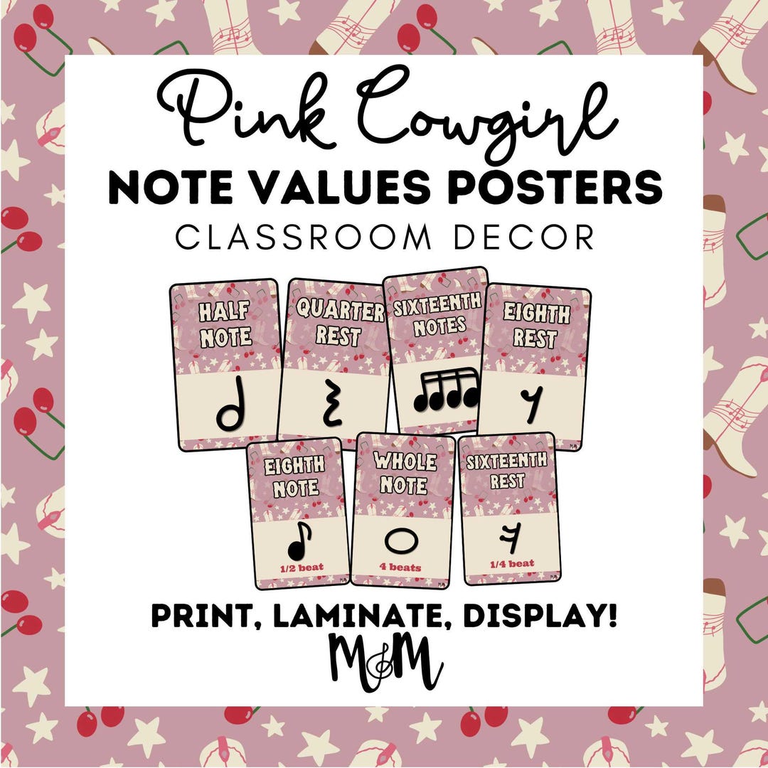 Pink Cowgirl: Note Values Posters DIGITAL DOWNLOAD - Etsy