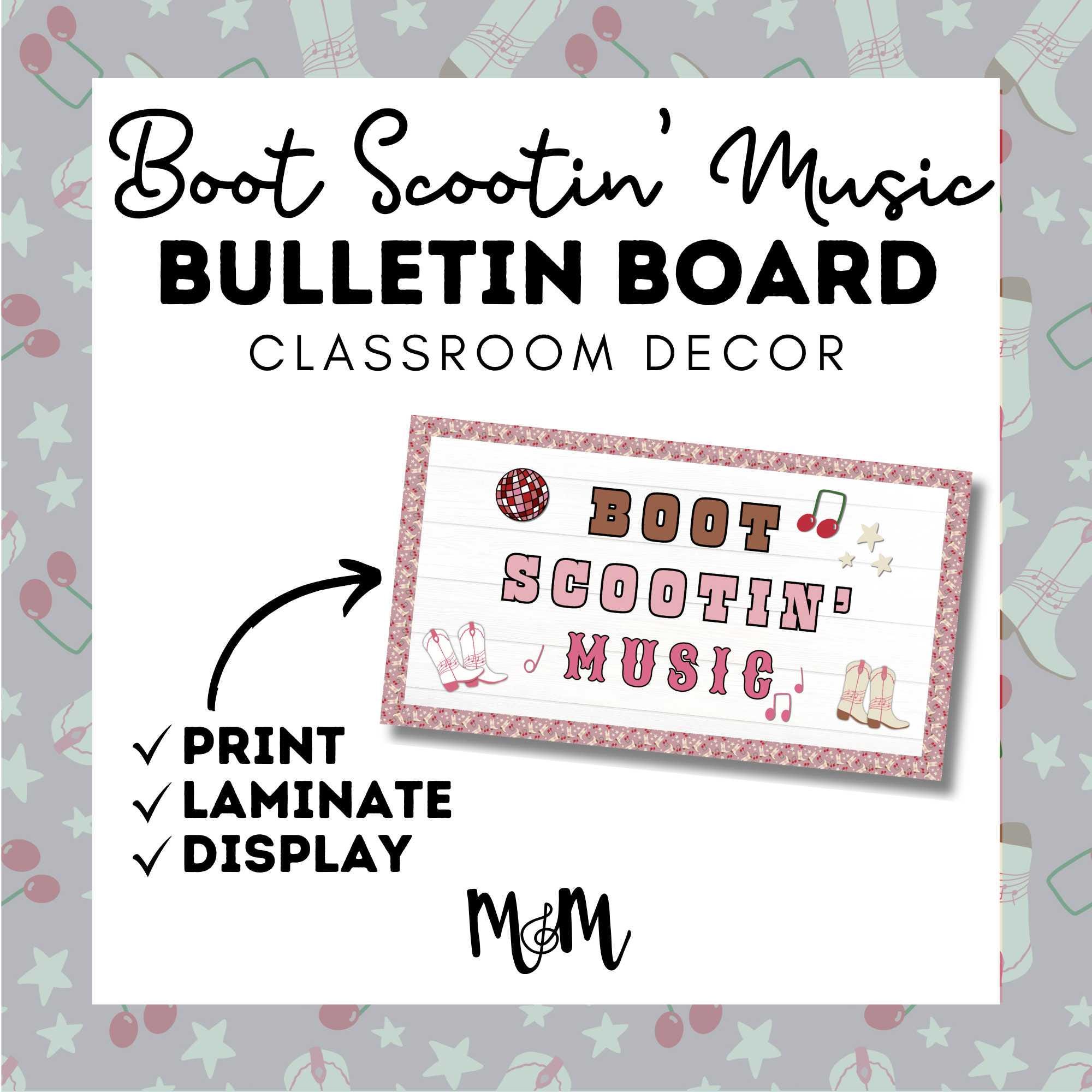 Pink Cowgirl: Boot Scootin Music Bulletin Board Set | Print and Cut ...